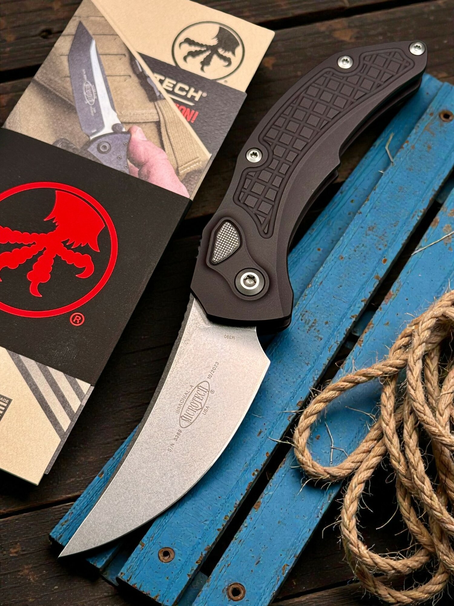 Нож складной MicroTech 268A10 Brachial, M390 StoneWashed Blade