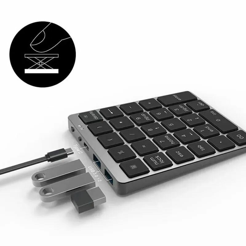 N970 Беспроводная Bluetooth Числовая клавиатура с USB Hub Dual Mode FrontFunction Keys Mini Numpad для учета задач Black
