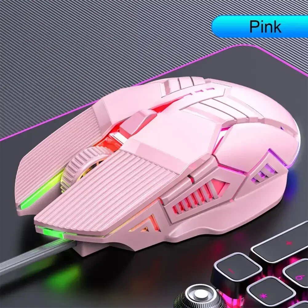 Розовая проводная игровая мышь Fanmuran RGB 6 кнопок