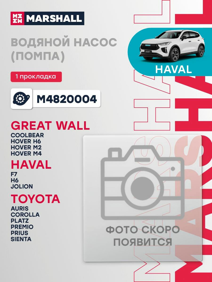 Насос водяной Haval Хавал F7, F7X, H2, H3, H6, Jolion Джолион, M6, Toyota Тойота AURIS, Corolla Королла, PLATZ 1307100EG01B
