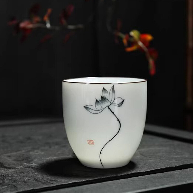Ручная роспись керамический бокал с рисунком Черный Лотос, 150 мл, классический стиль для вина, традиционный китайский