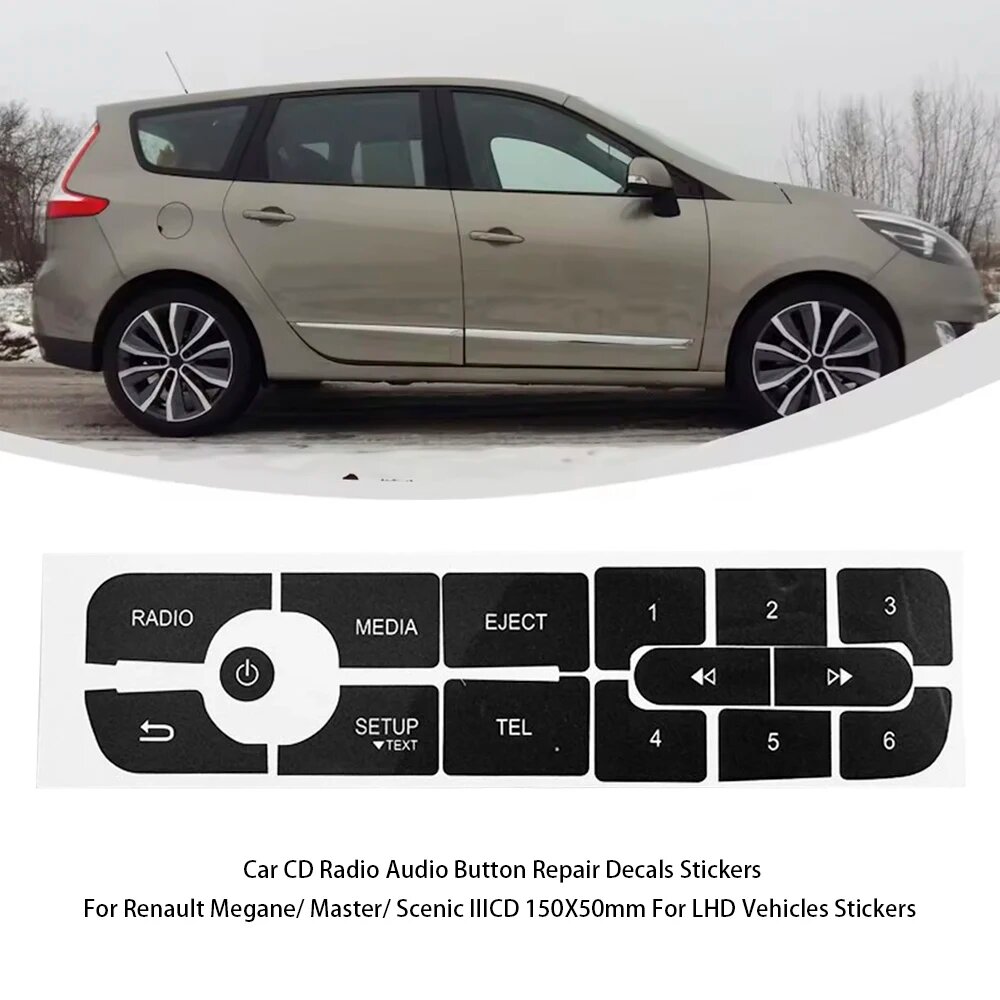 1 шт. наклейки на кнопки радио и аудио, украшение интерьера автомобиля, наклейки для ремонта кнопок CD, для Renault Megane FOR Master FOR Scenic III