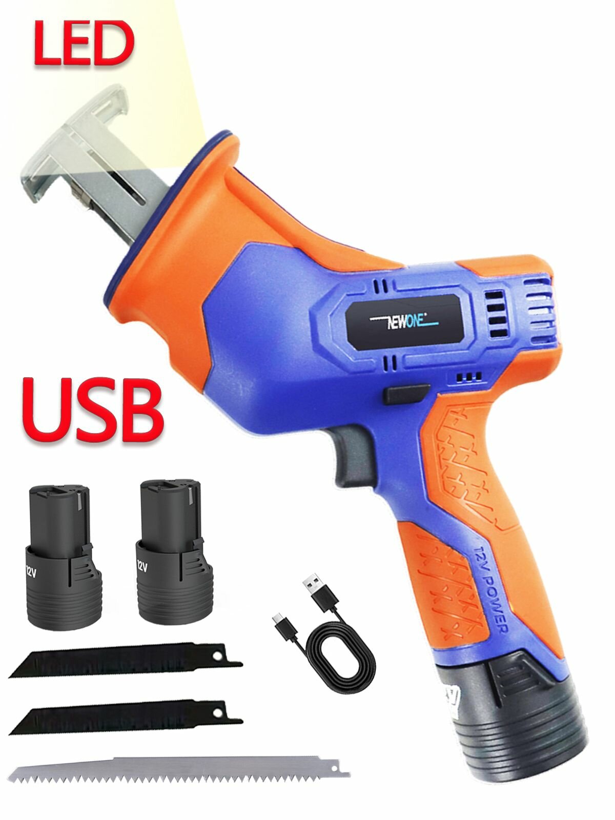 Сабельная пила (включая подставку для пилы) 12 В USB Type-C, с 2 батарейками