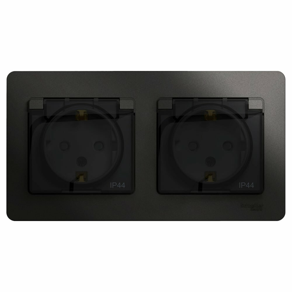 Розетка Systeme Electric Glossa Антрацит 2-ая с/з, со шторками, в сборе, IP44 SE GSL000747