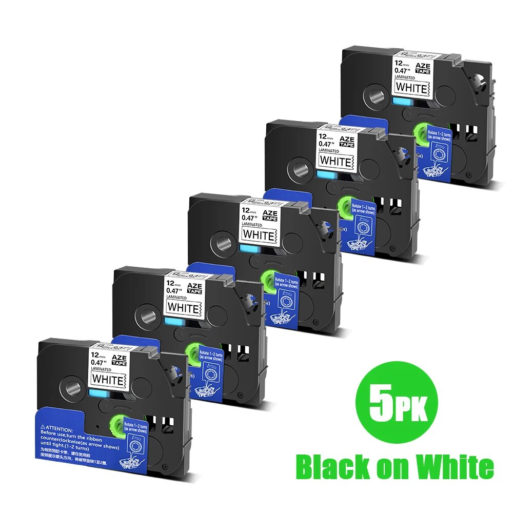 Лента для этикеток GREENCYCLE 6 мм, Black on White-5PK