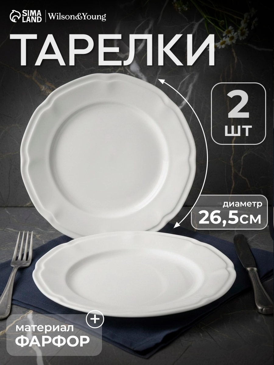 Тарелки обеденные WY Renessans, набор 2 шт, d=26.5 см, фарфор, белые