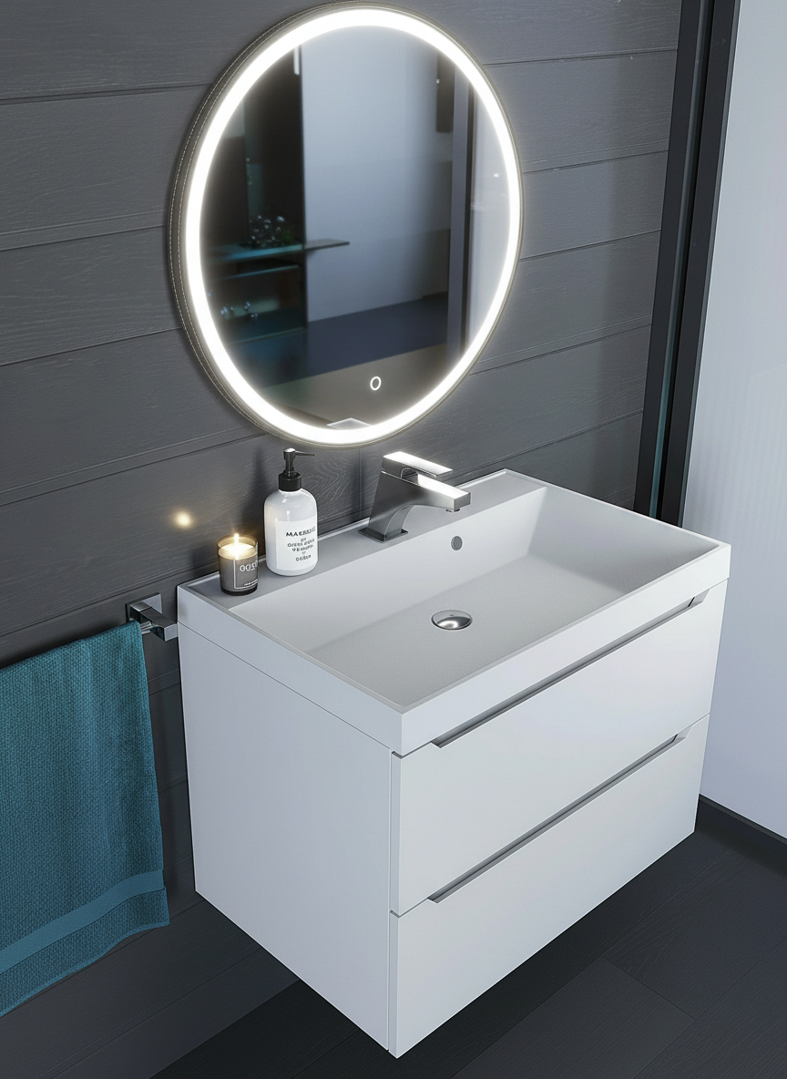 Раковина кварцевая для ванной комнаты Uperwood Classic Quartz 70 см, белая матовая, жасмин