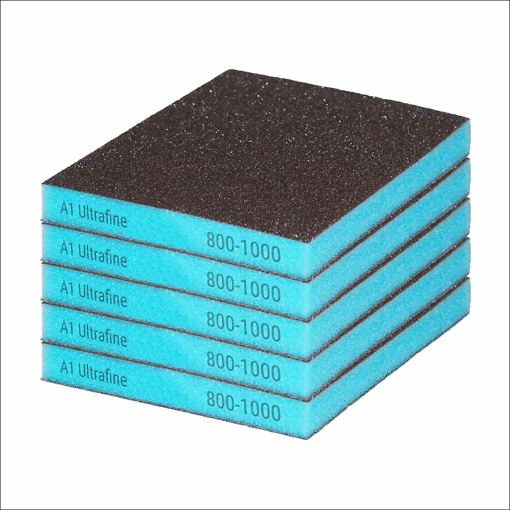 Двусторонняя губка А1 Spongebob Ultrafine P800-1000 синяя 5 штук