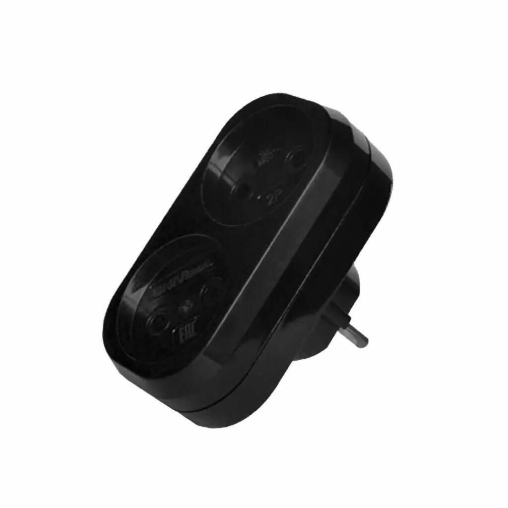 Разветвитель Universal 2 гнезда, без заземления, плоский, 10 А, черный