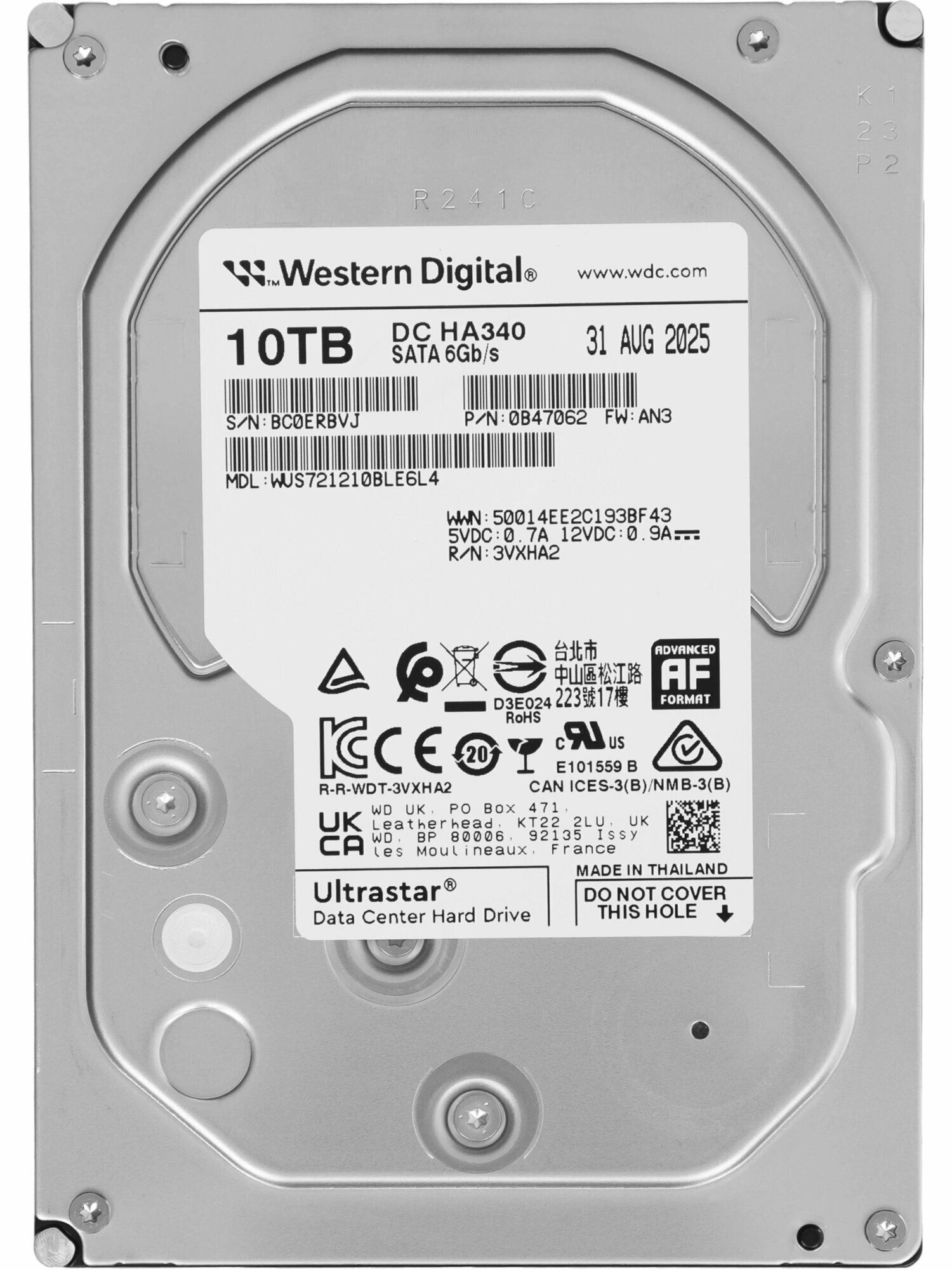 Жесткий диск 10TB WD SATA-III 0B47062 WUS721210BLE6L4 Ultrastar DC HA340 7200rpm 3.5"
