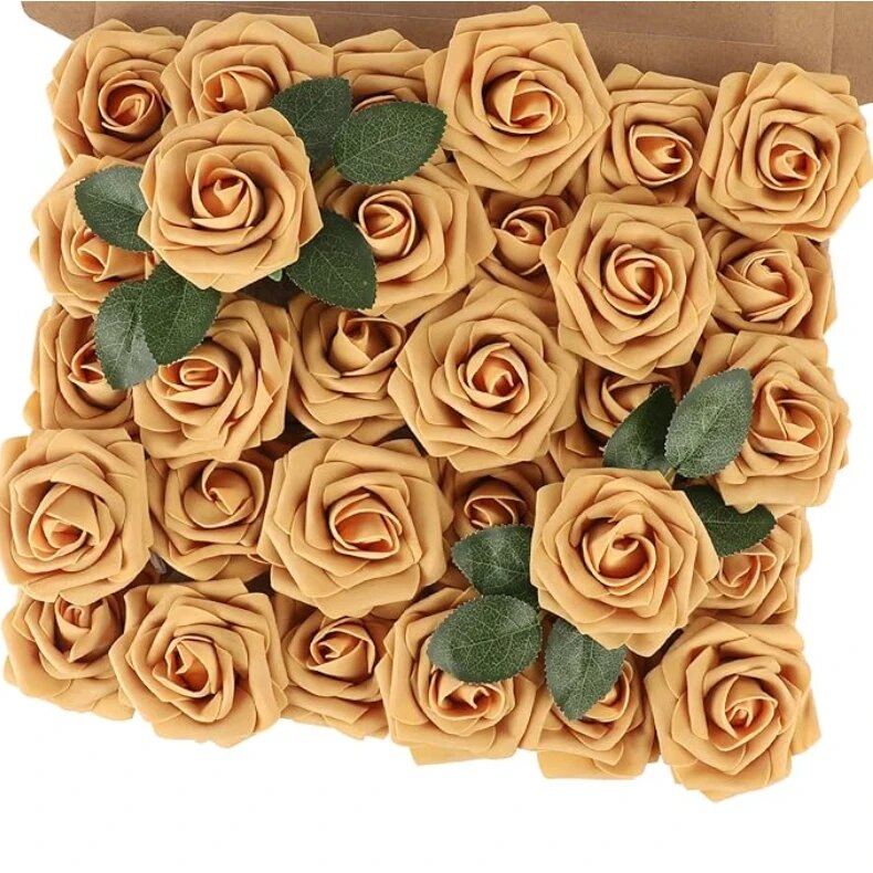Искусственные розы из пенопласта FUJIN Бежевый, 100pcs no box leaves, Желтый, gold