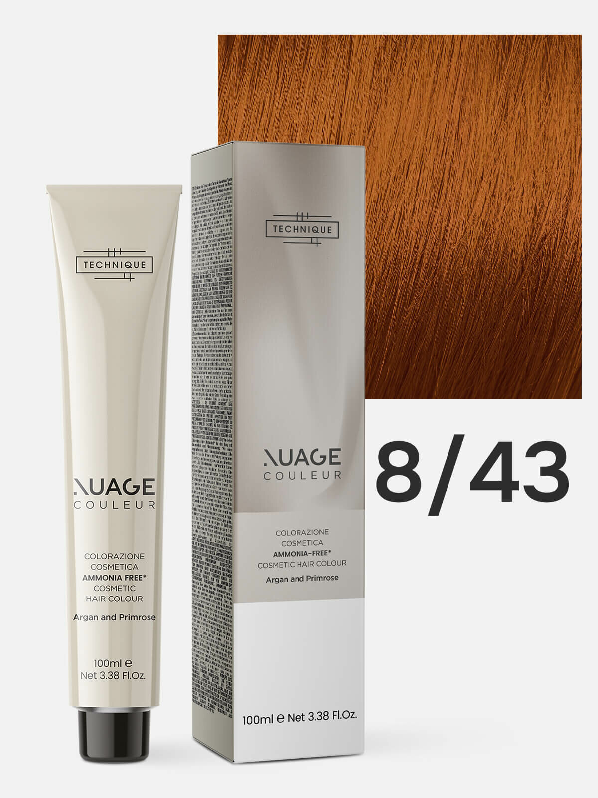 Крем - краска для волос профессиональная без аммиака Technique Nuage Ammonia Free Hair Color Cream 8.43 Светлый русый Медно-золотистый, 100 мл