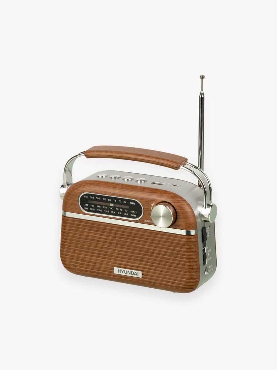 Радиоприемник портативный Hyundai H-PSR200 дерево коричневое/серебристый USB microSD