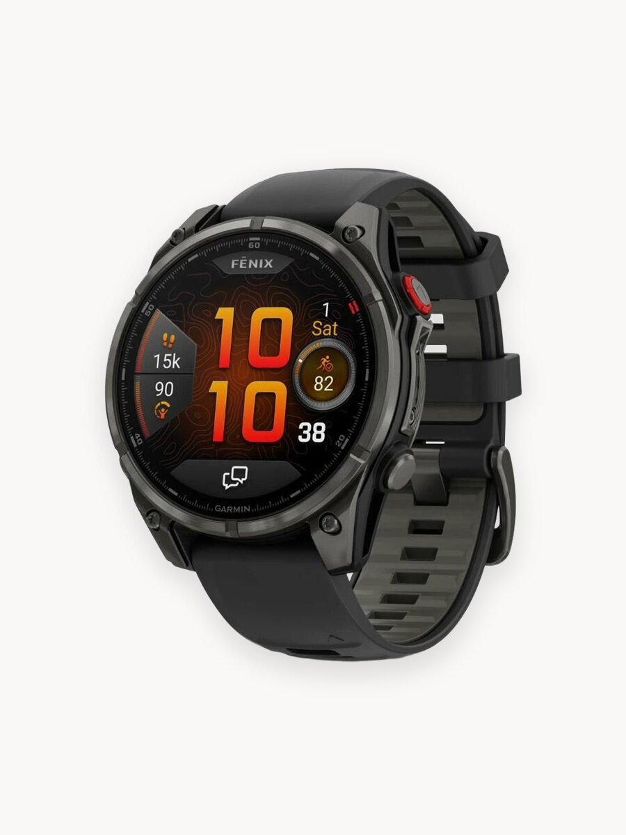 Fenix 8 Pro – 51 mm, AMOLED Sapphire, Carbon grey DLC titanium with Black/pebble grey silicone band