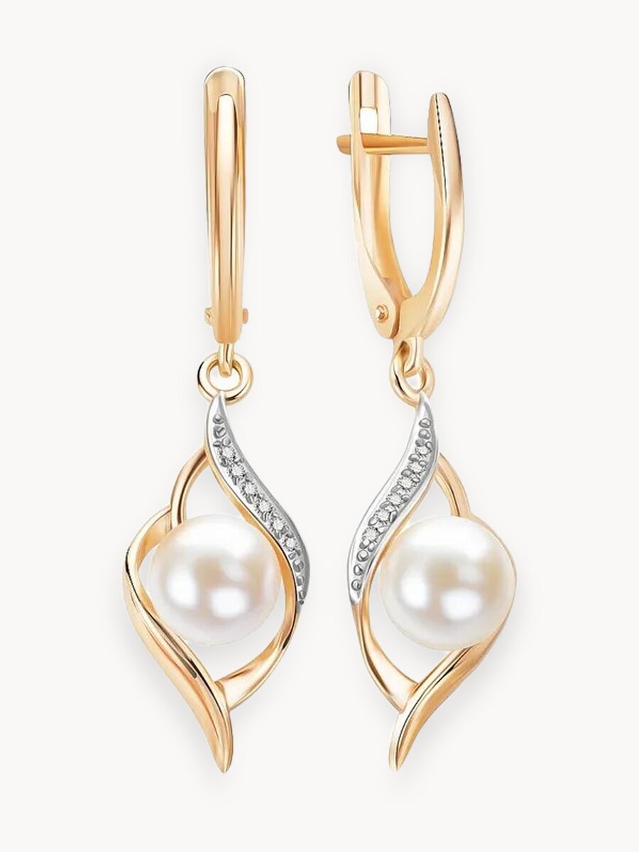 Серьги с подвесками, серебро, 925 проба, золочение, жемчуг культивированный