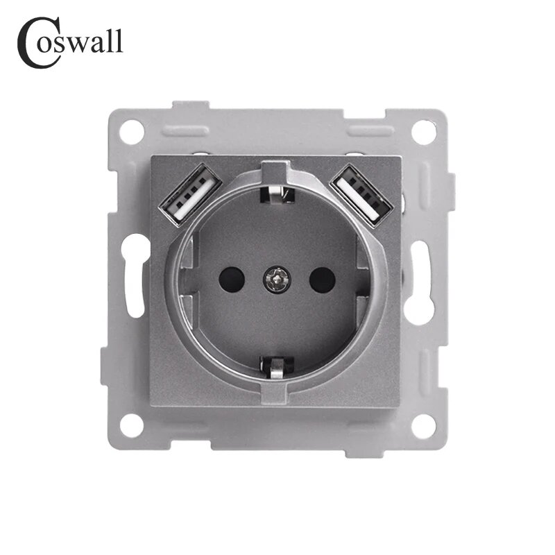 COSWALL серая стеклянная розетка с USB CS-D1o-13 EU Socket USB