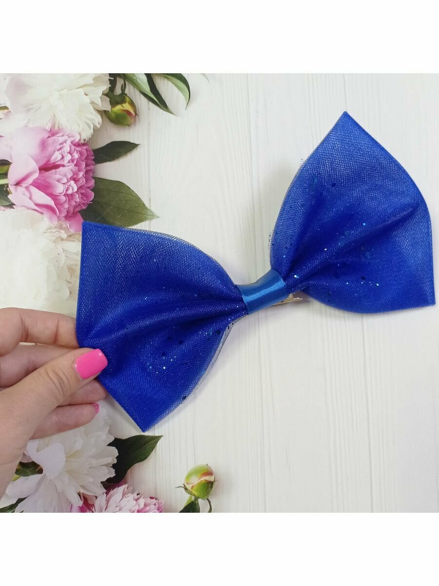 Бант LERANA, для костюма куклы, ручной работы, фатин, длина 22см, синий индиго