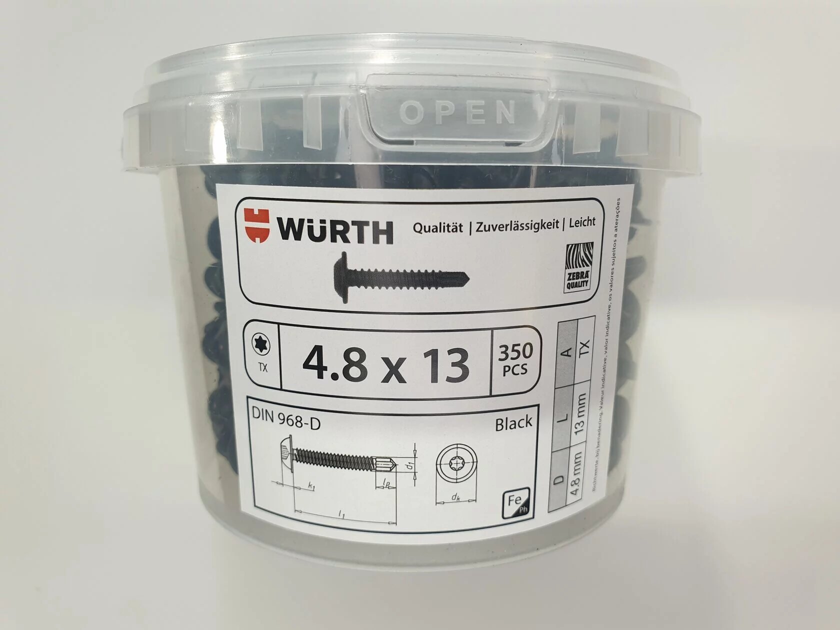 Саморез по металлу DIN 968-D 4.8x13 Torx Black (350 pcs) WURTH, Германия