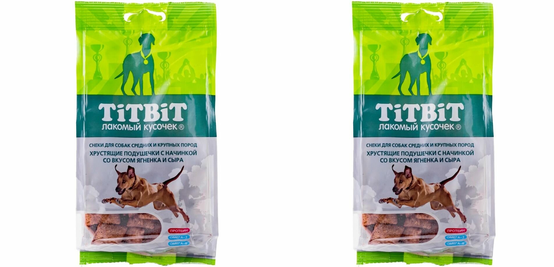 Titbit Лакомство для собак, Хрустящие подушечки со вкусом ягненка и сыра, 95 г, 2 шт
