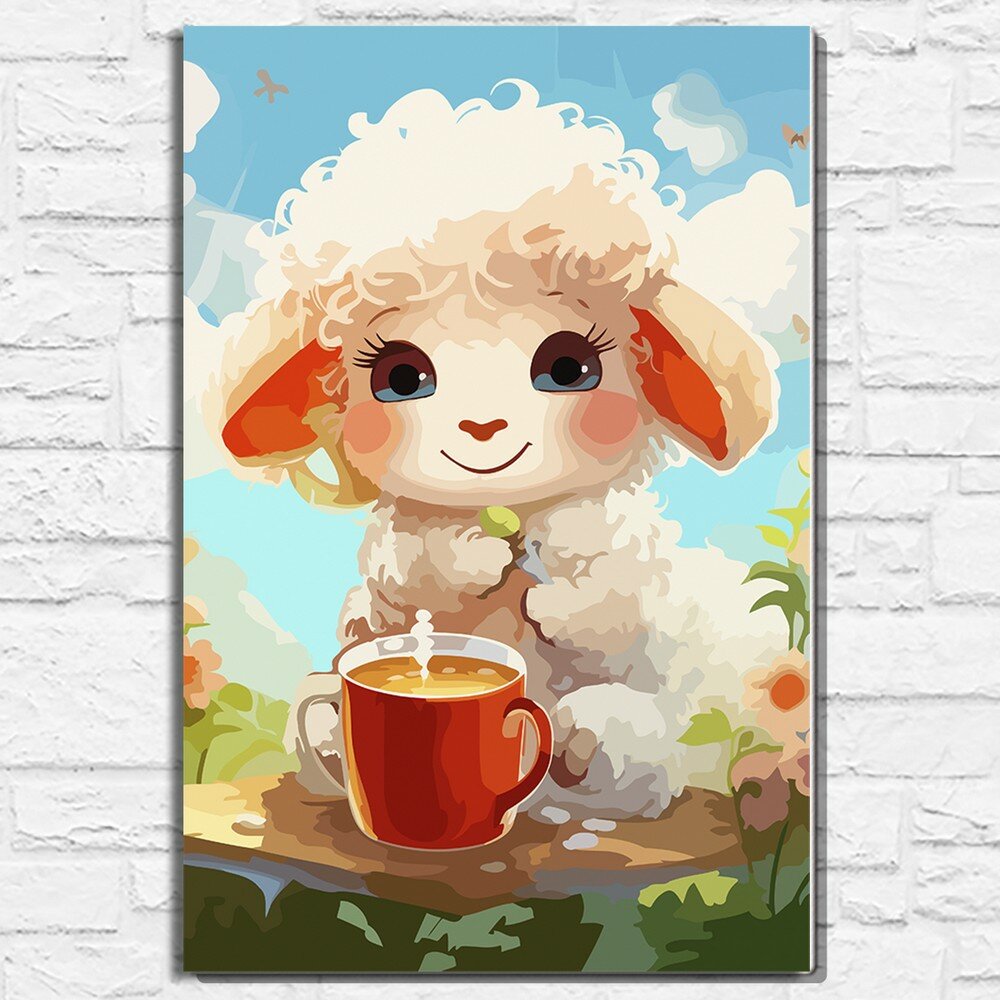 Картина по номерам на холсте милота Овечка (чай, природа, пикник) - 14109 В 40х60