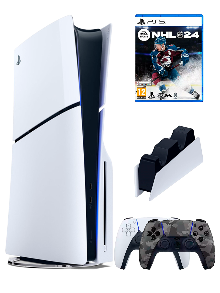 PS5 (ПС5) Игровая приставка Sony PlayStation 5 Slim disc + 2-й геймпад(камуфляж) + зарядное +игра NHL24