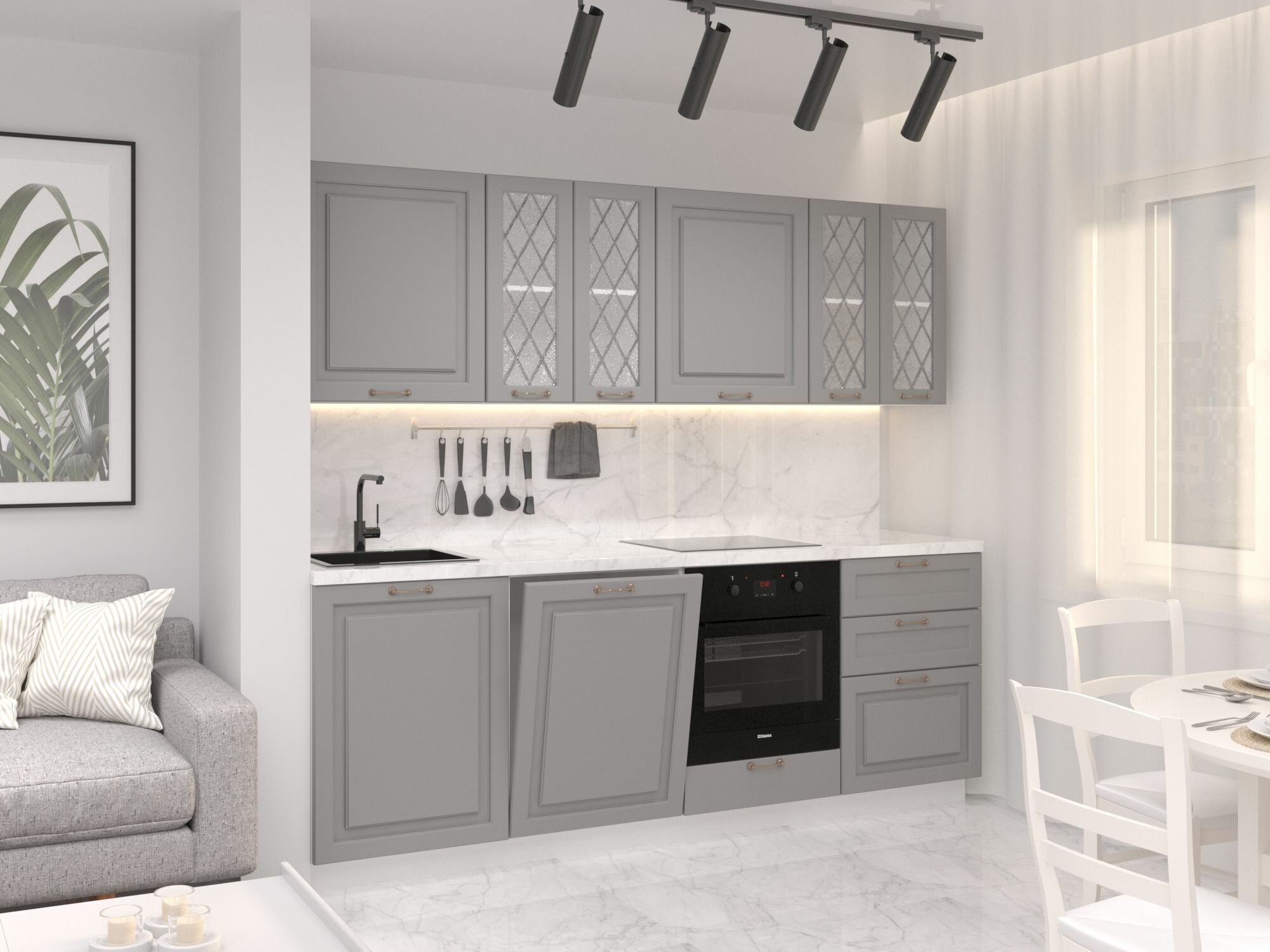 Кухонный гарнитур Ницца Графит, 2400 мм