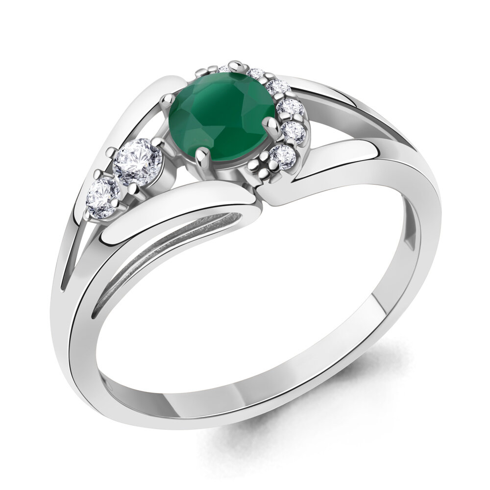 Кольцо, серебро, 925 проба, агат, фианит