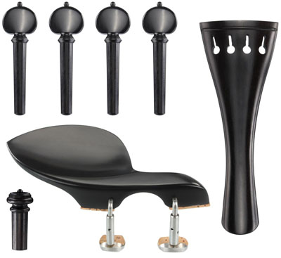 Viola accessory set Acura Meister Preciso AS-ASGRL652 - Preciso grade viola accessory set of ebony with ebony trim. Hill pegs, tailpiece of round design, Guarneri chin rest with English mount and inSight end pin.