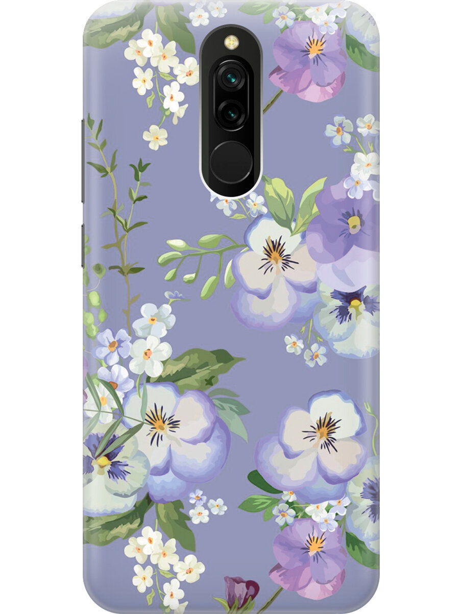 Силиконовый чехол на Xiaomi Redmi 8, Сяоми Редми 8 с принтом "Цветочки на синем фоне"