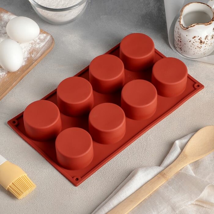 Форма силиконовая для выпечки и запекания "Тарталетка" 8 ячеек d-6см h-1,7см 30х17,5см
