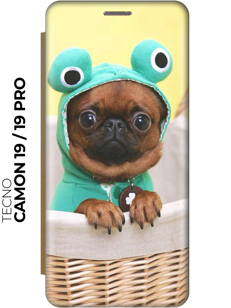 Чехол-книжка на Tecno Camon 19 / 19 Pro / Техно Камон 19 / 19 Про с рисунком "Собака в смешной шапке" золотой