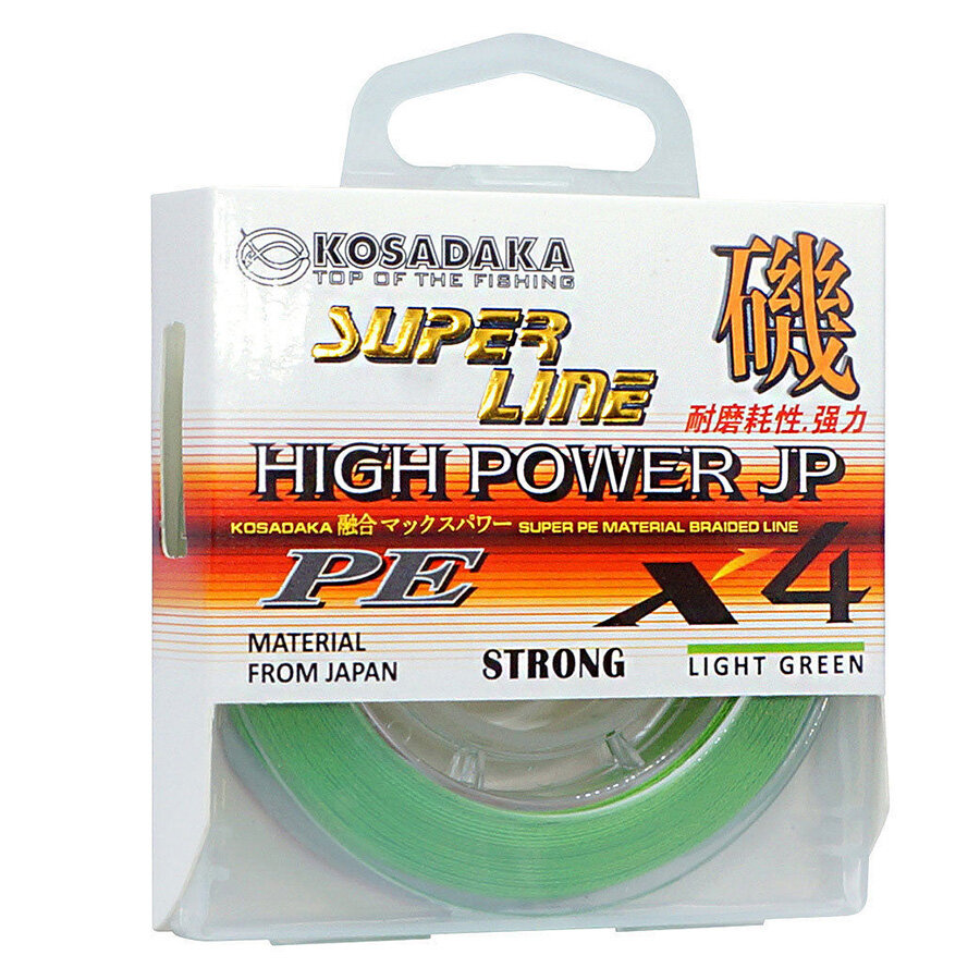 Шнур плетен. Kosadaka "SUPER LINE PE X4 High-Power JP" 150м, цв. light green; 0,20 мм; 13,9 кг