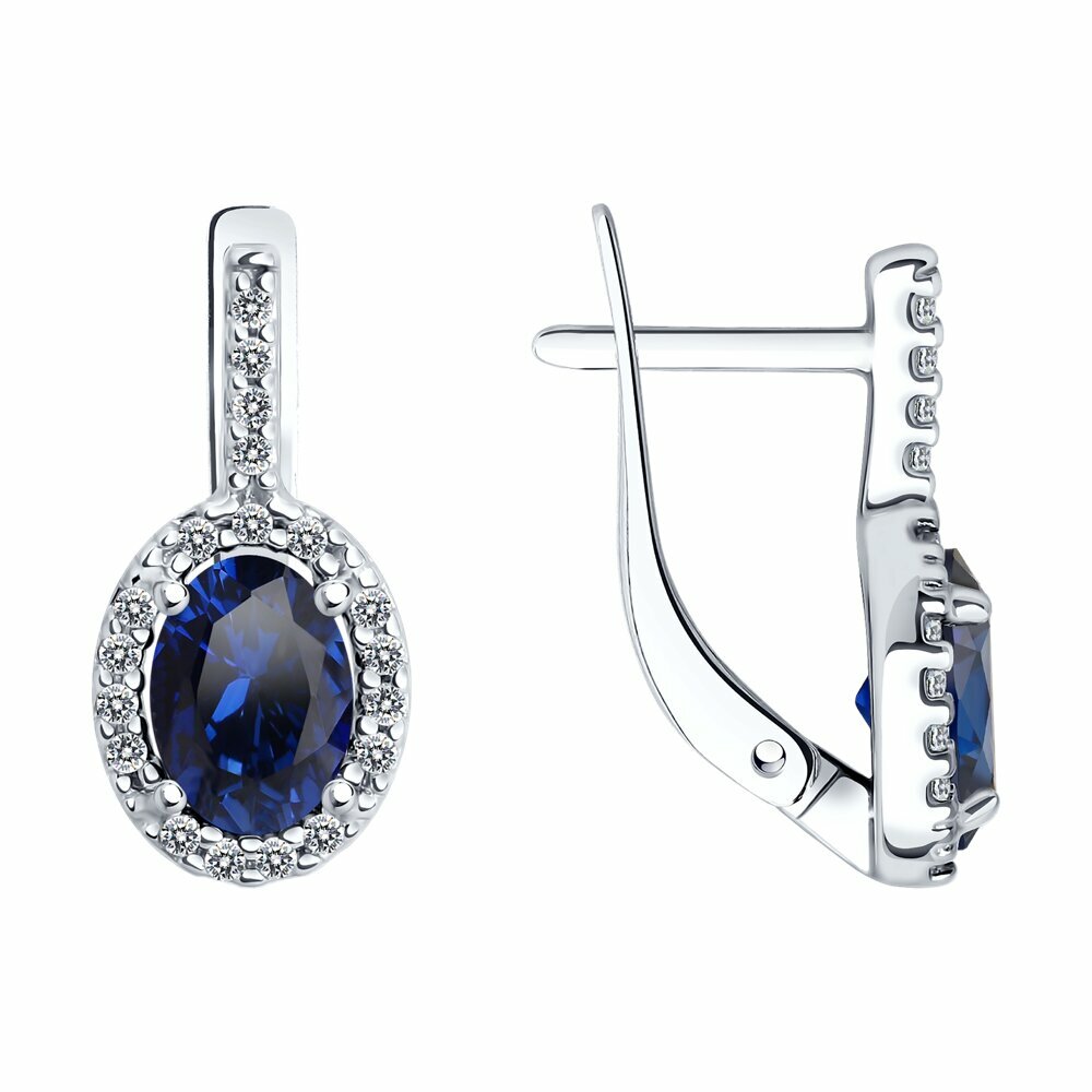 Серьги, серебро, 925 проба, фианит, корунд синтетический