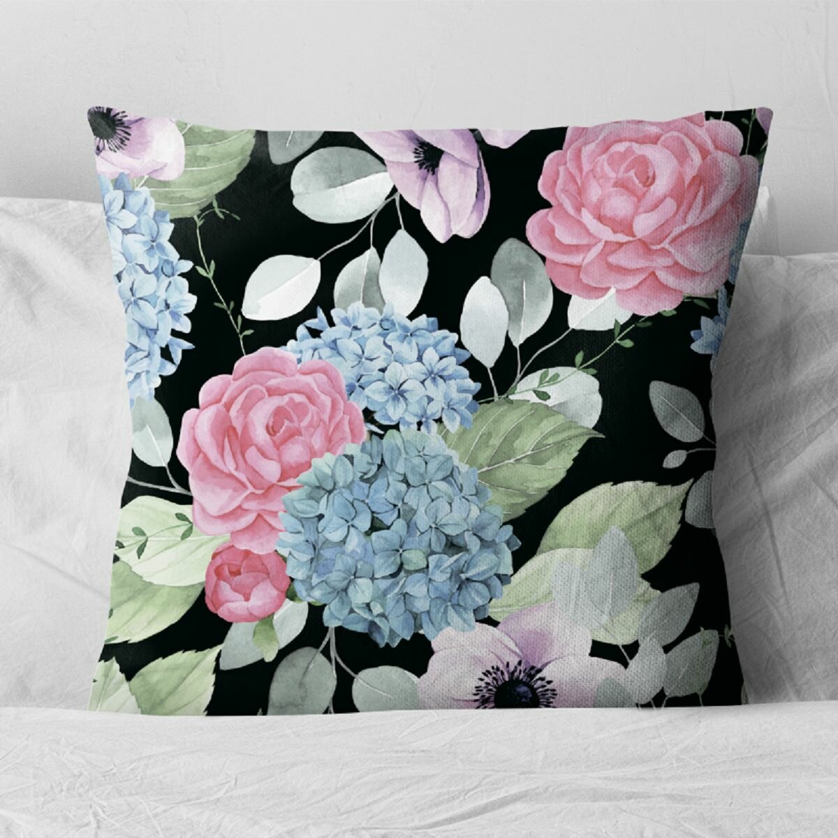 Чехол для подушки Пионы и гербера велюр 40х40