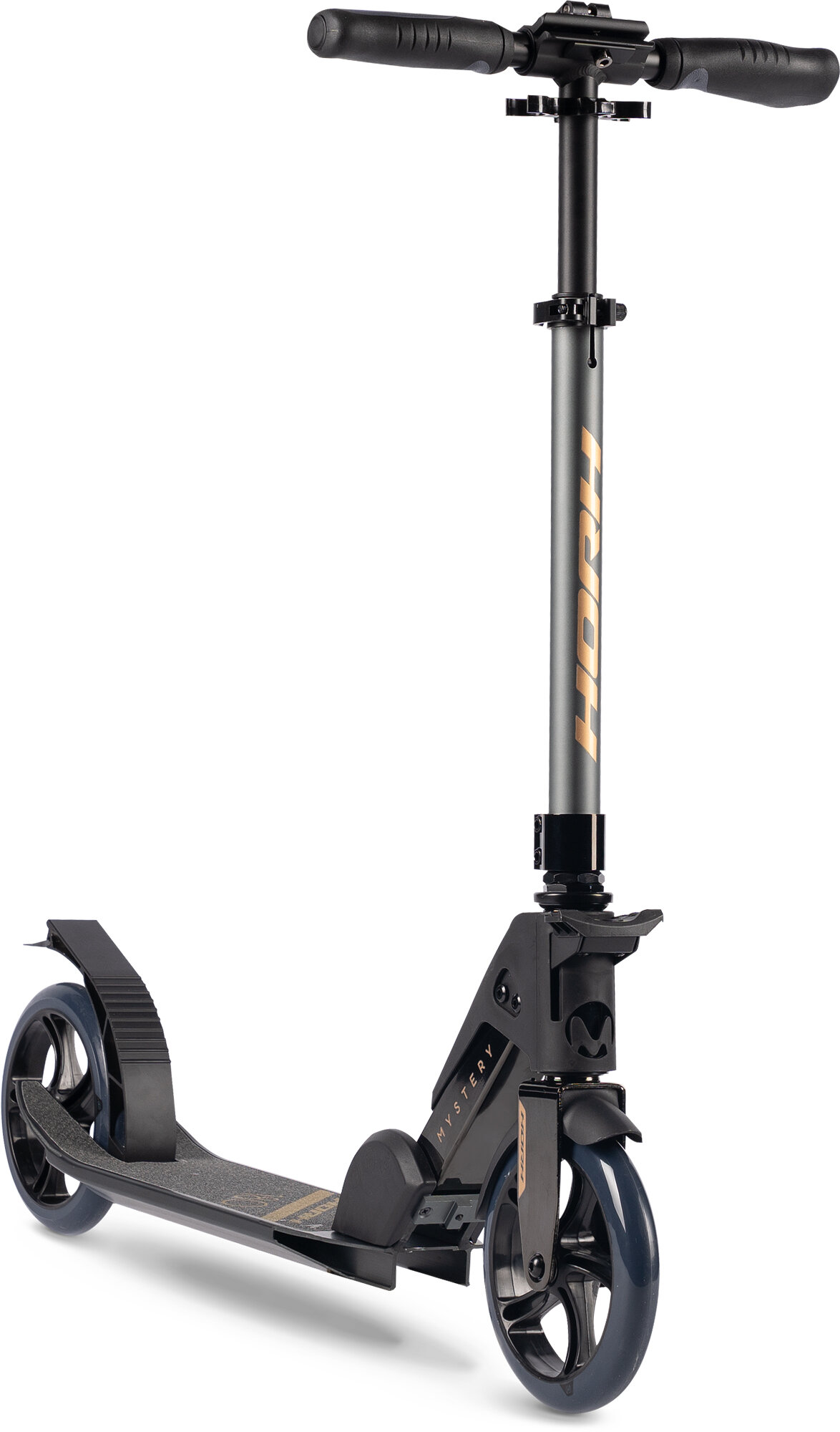 Самокат Horh Mystery 180 (2024) городской для детей из алюминиевого сплава с регулируемым рулем, складной, ножной тормоз, подшипники класса abec 7, черный цвет