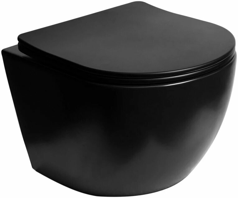 Унитаз подвесной SantiLine SL-5018MB безободковый, с сиденьем микролифт, черный матовый