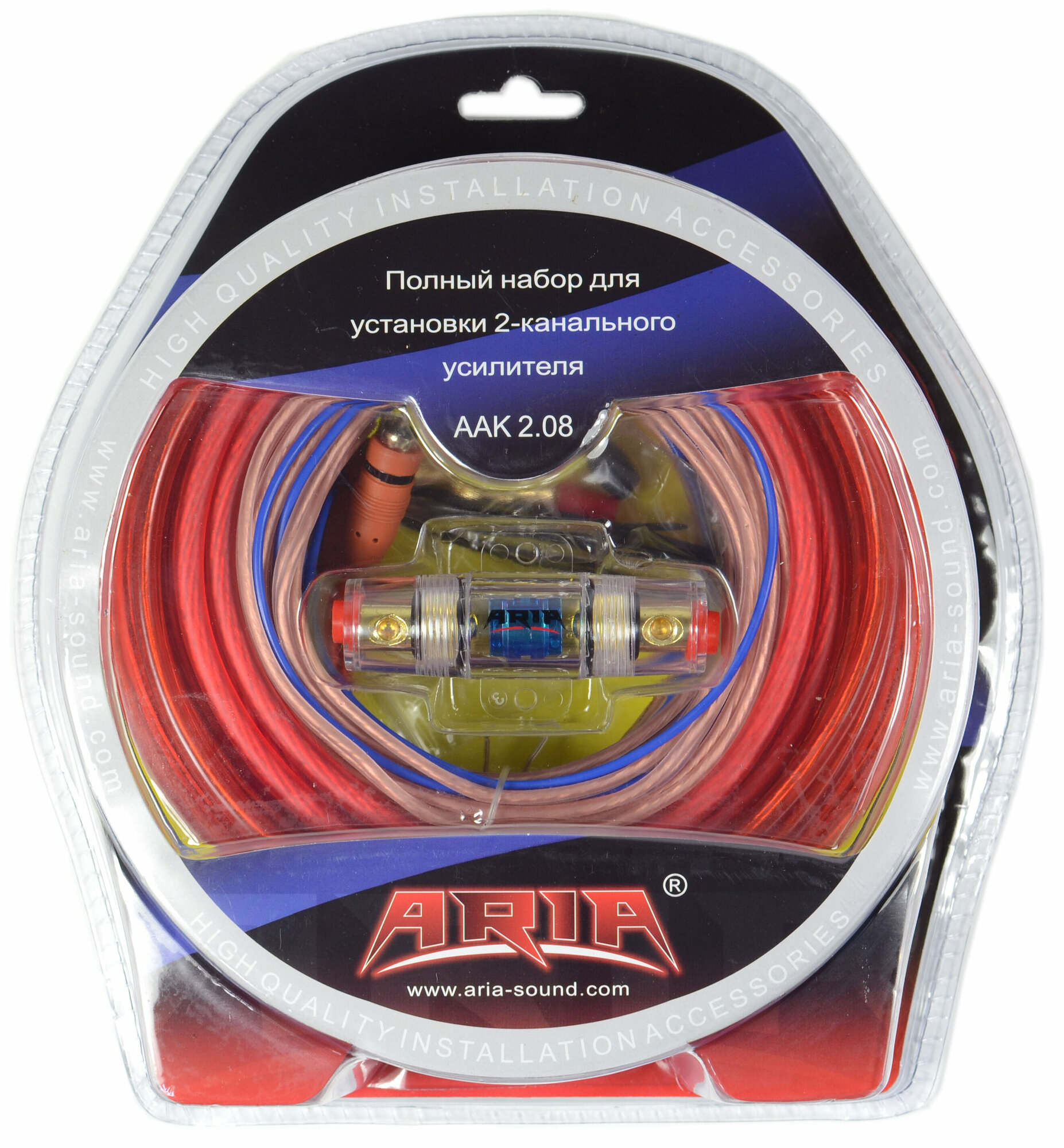 Набор для подключения двухканального усилителя ARIA ААК 2.08, 8AWG, miniANL 60А, омедненный алюминий (ССА)