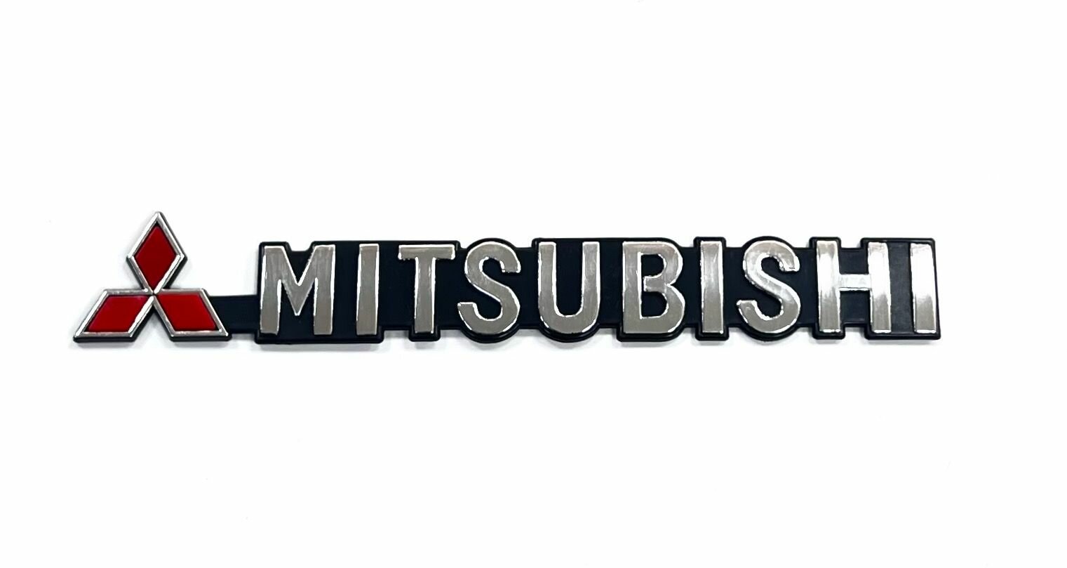 Шильдик "Mitsubichi" на багажник авто хром красный (длина 19см). Мицубиси