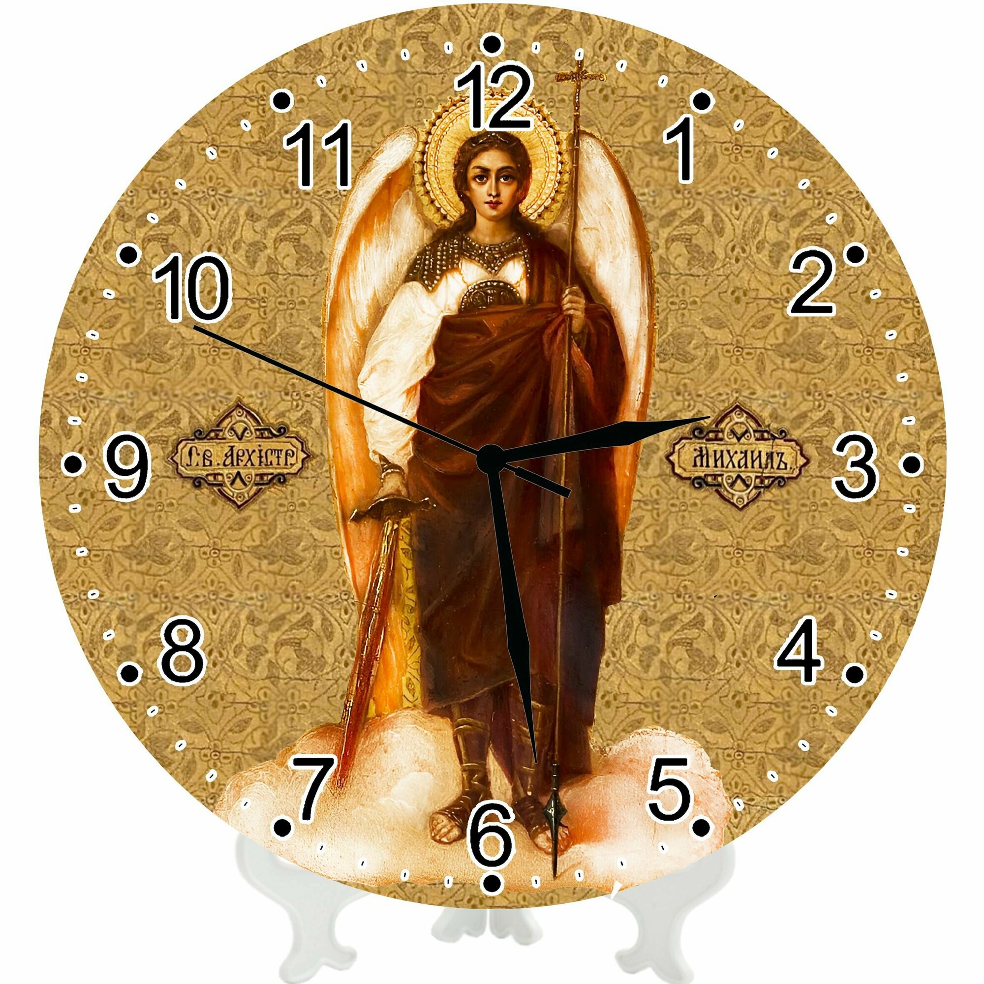 Архангел Михаил, Часы деревянные (МДФ) D-27 см, настенные и настольные (с подставкой в комплекте), Антикварная старинная икона Архангел Михаил 19 век, Оберег дома, эксклюзив, уникальная, авторская работа
