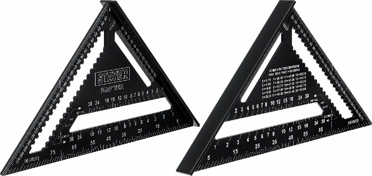 Универсальный кровельный угольник STAYER 305 мм 5-в-1 с анодированным покрытием и износостойкой шкалой 300х300 мм толщиной 4.5 мм точность 1.0 мм/м