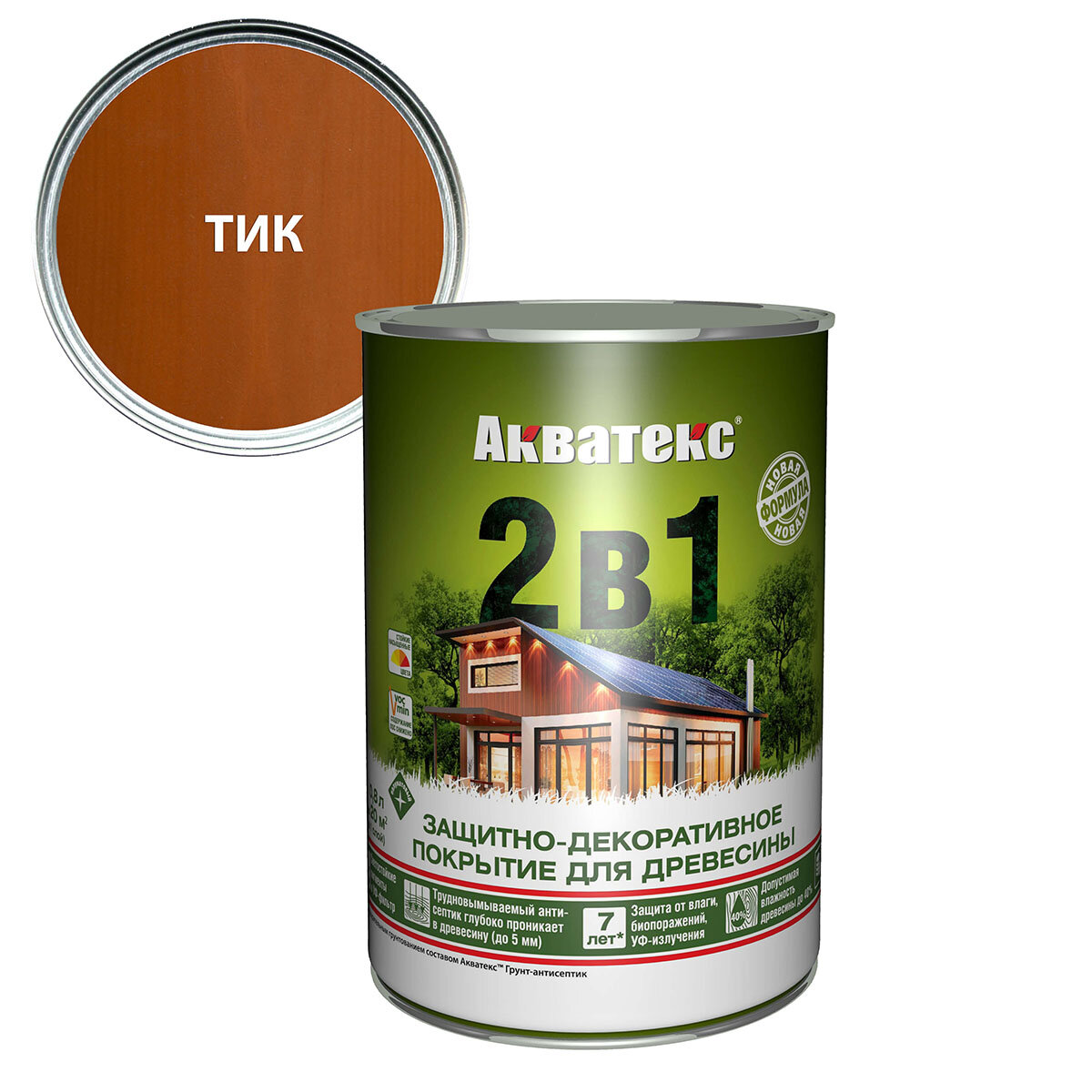 Защитно-декоративное покрытие Акватекс 2 в 1 для древесины алкидное полуматовое лессирующее, тик 0,8л
