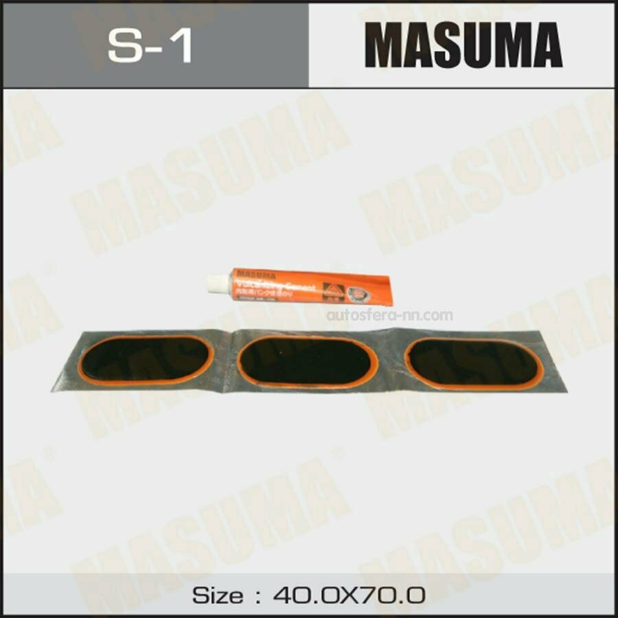 MASUMA S1 Заплатка MASUMA для ремонта камер, холодная или горячая вулканизация, 38x70mm. к-т15шт + клей 22ml