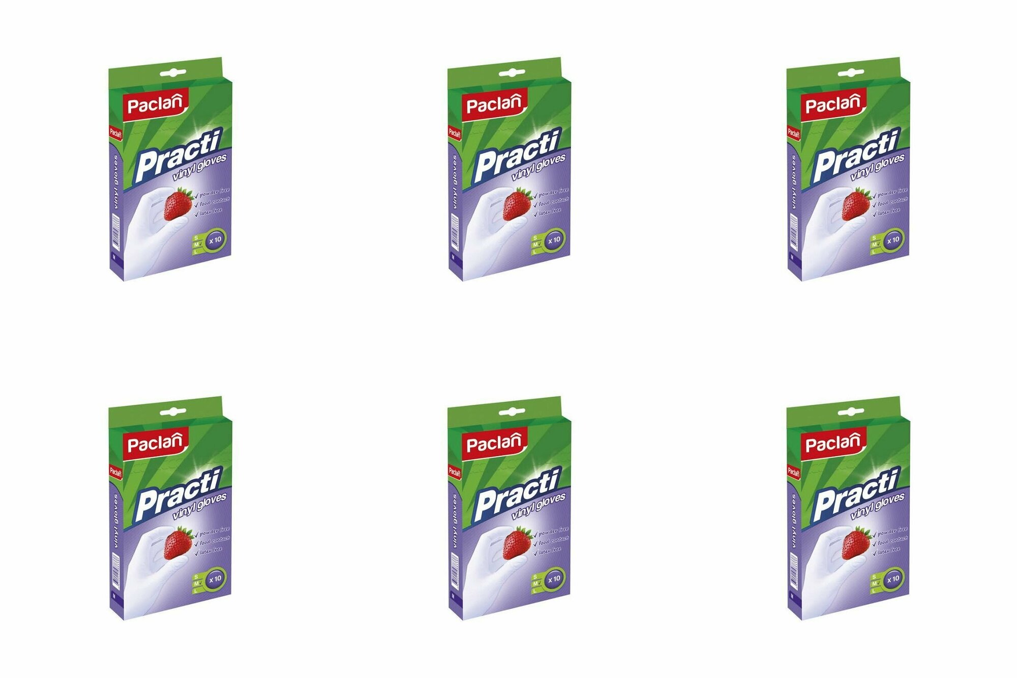 Paclan Перчатки виниловые Practi, размер М, 10 штук, 5 пар, 6 упаковок
