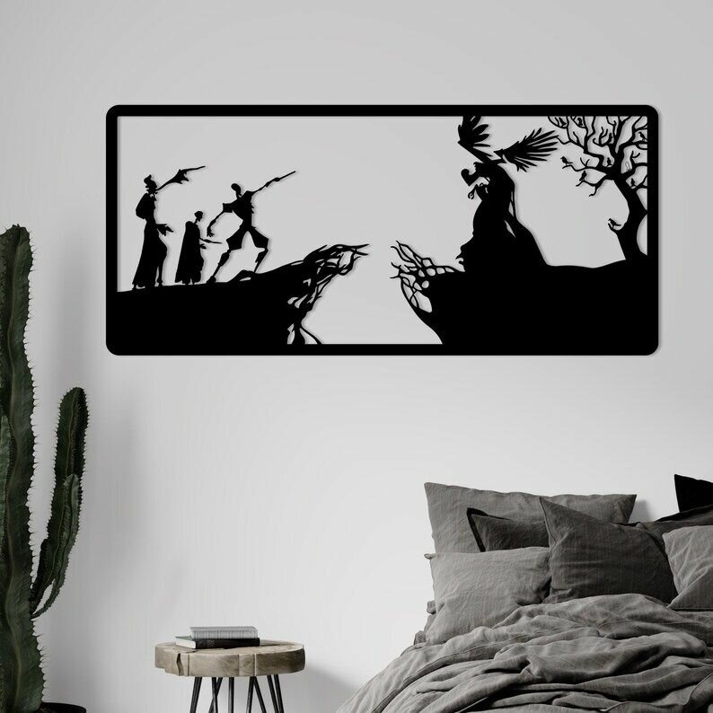 Декоративное панно деревянное, Сказка о трех богатырях (черный цвет)