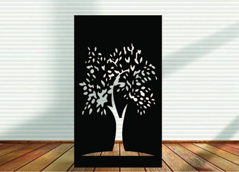 Декоративное металлическое панно, Силуэт дерева (черный цвет)