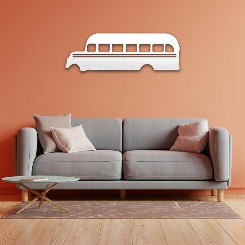 Декоративное металлическое панно, Школьный автобус (белый цвет)
