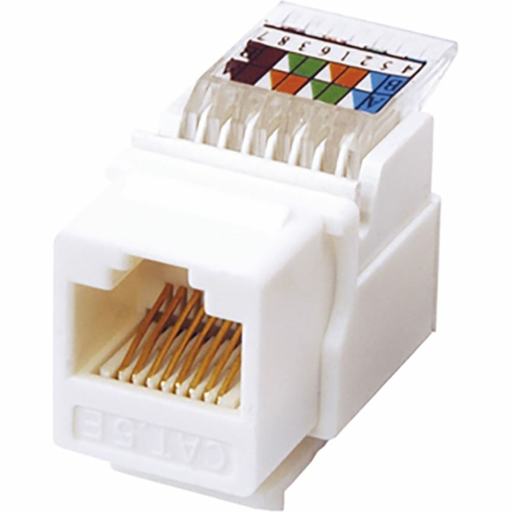 Модуль REXANT Keystone, Jack RJ-45(8p8c), UTP, CAT 5e, тип 180 градусов, белый 03-1012, для кабелей категории