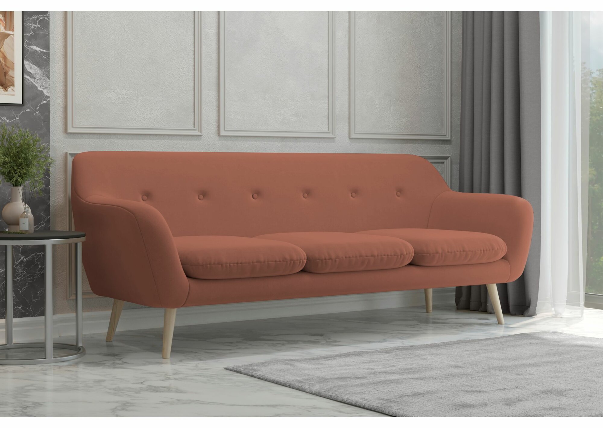 Диван прямой нераскладной Дайсон трехместный в цвете коричнево-красный (терра)