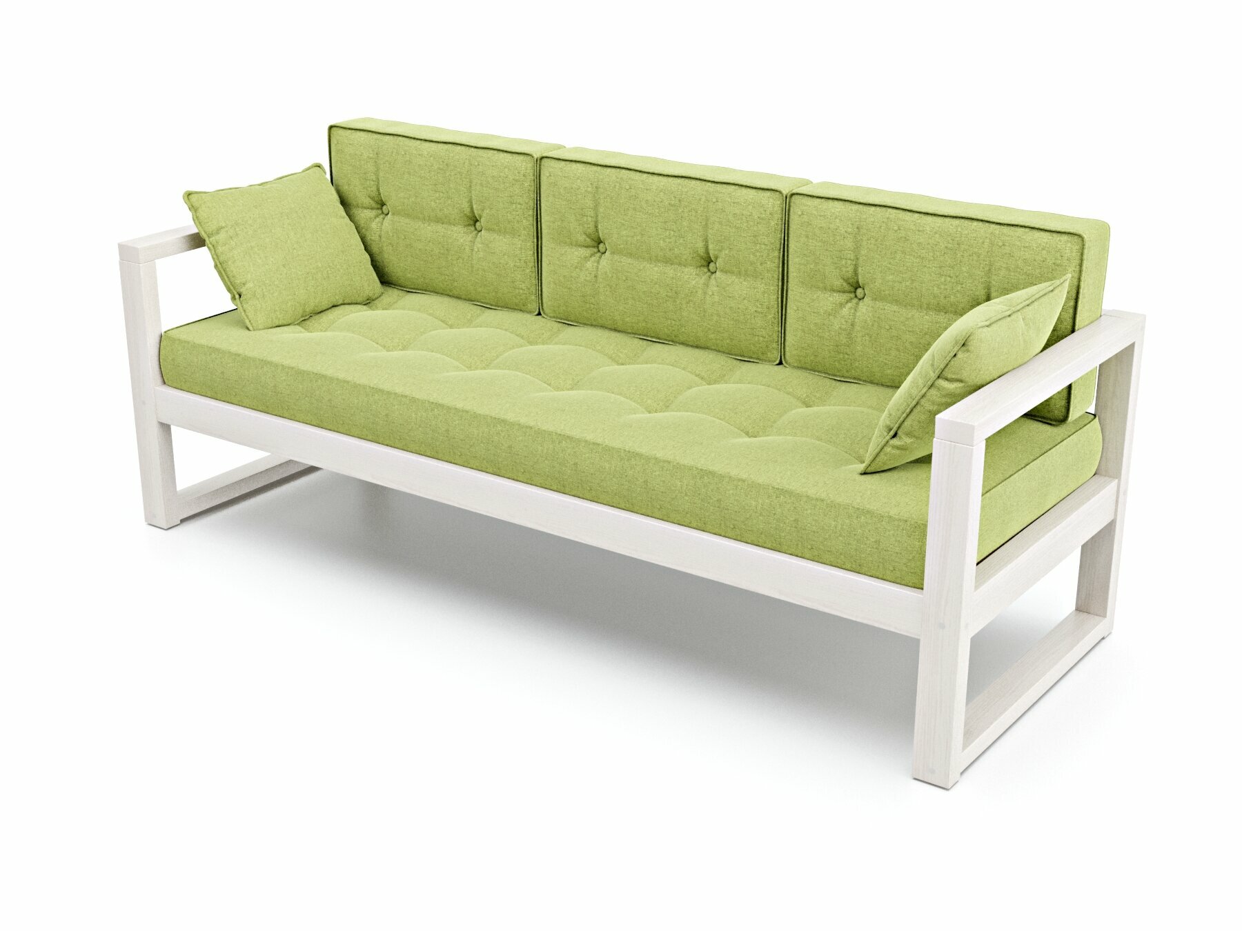 Садовый диван кушетка Arsko Астер-Б-С, зеленый-беленый дуб, рогожка, трехместный, деревянный, на балкон, скандинавский лофт