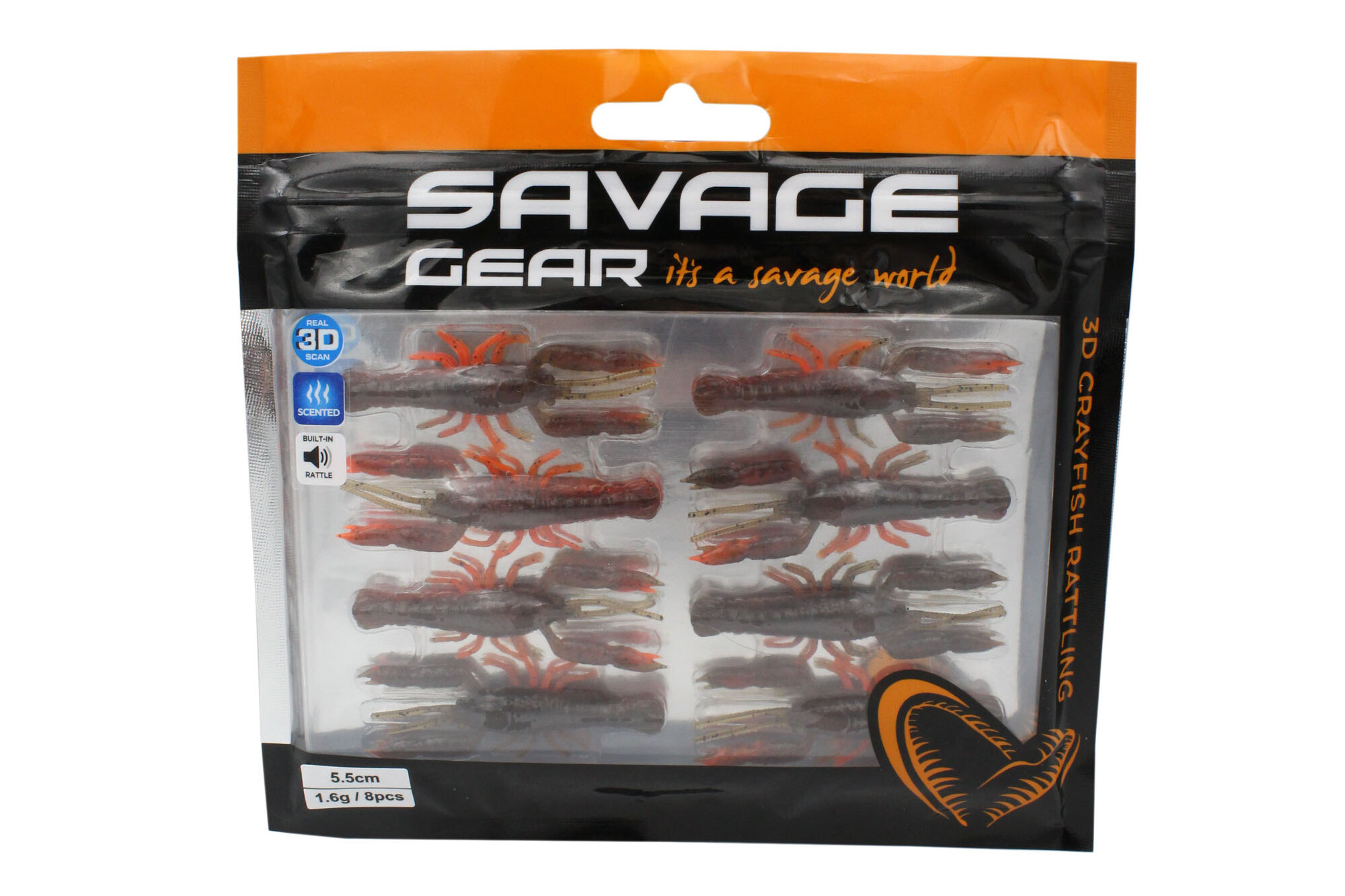 Savage Gear 3D Crayfish rattling приманка 5,5 см 1,6 г brown orange 8 шт для ловли щуки